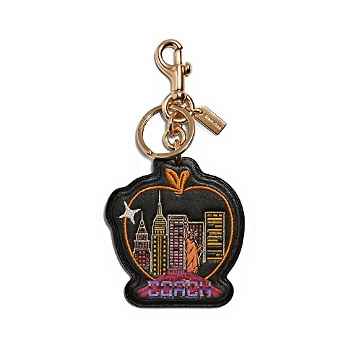 COACH Womens Souvenir Skyline Apple Bag Charm In Signature Canvas Khaki/Black