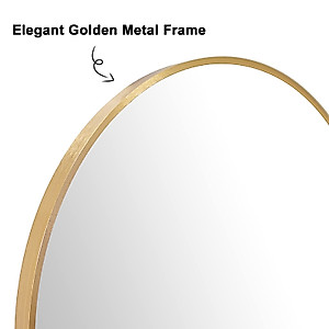 Amgngala Gold Round Mirror 24 Inch, Circle Mirrors with Hooks and Metal Framed, Round Wall Mirror for Bathroom, Bedroom, Entryway, Living Room, Vanity Room and Modern Decor