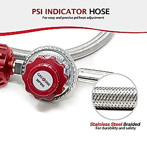 Gas One B-5350-RED Rugged Propane Burner Outdoor Cooker With 0-20 PSI Regulator with Pressure Gauge For Outdoor Cooking, Turkey Fry, Black