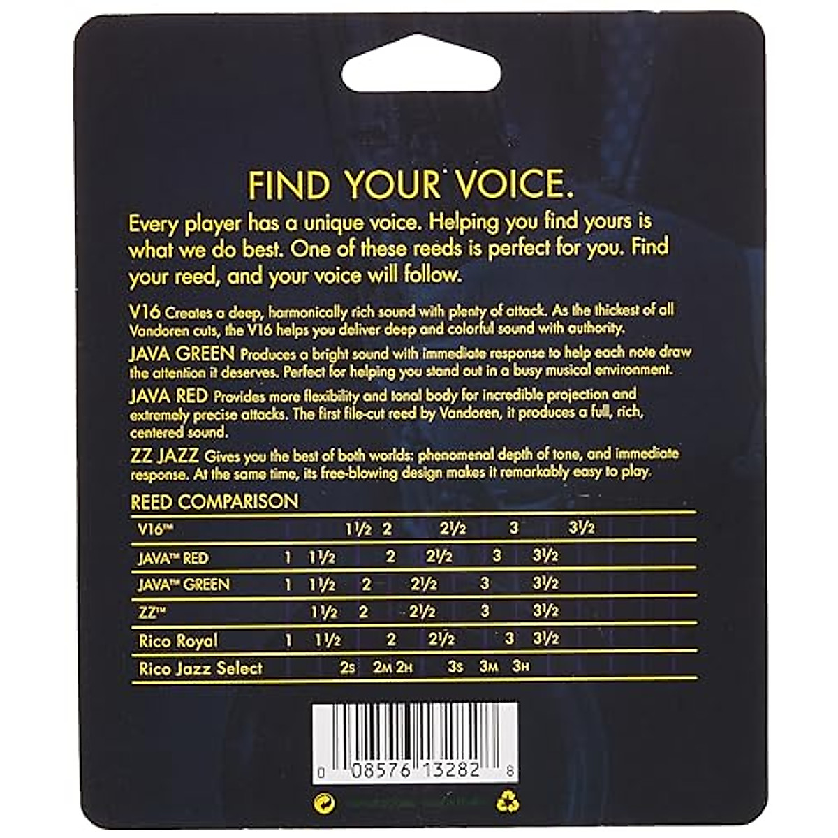 Vandoren SRMIXA3 Alto Sax Jazz Reed Mix Card includes 1 each ZZ, V16, JAVA and JAVA Red Strength 3