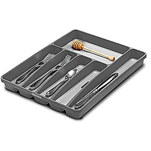 madesmart Classic Large Silverware Tray - Cool Grey | CLASSIC COLLECTION | 6-Compartments | Soft-Grip Lining and Non-Slip Feetand Non-slip Rubber Feet | BPA-Free