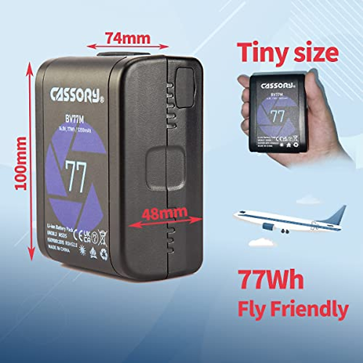 CASSORY BV-77M V Mount Battery with D-tap Mini Bocket,77Wh V Lock Camera Batteries for Camcorder