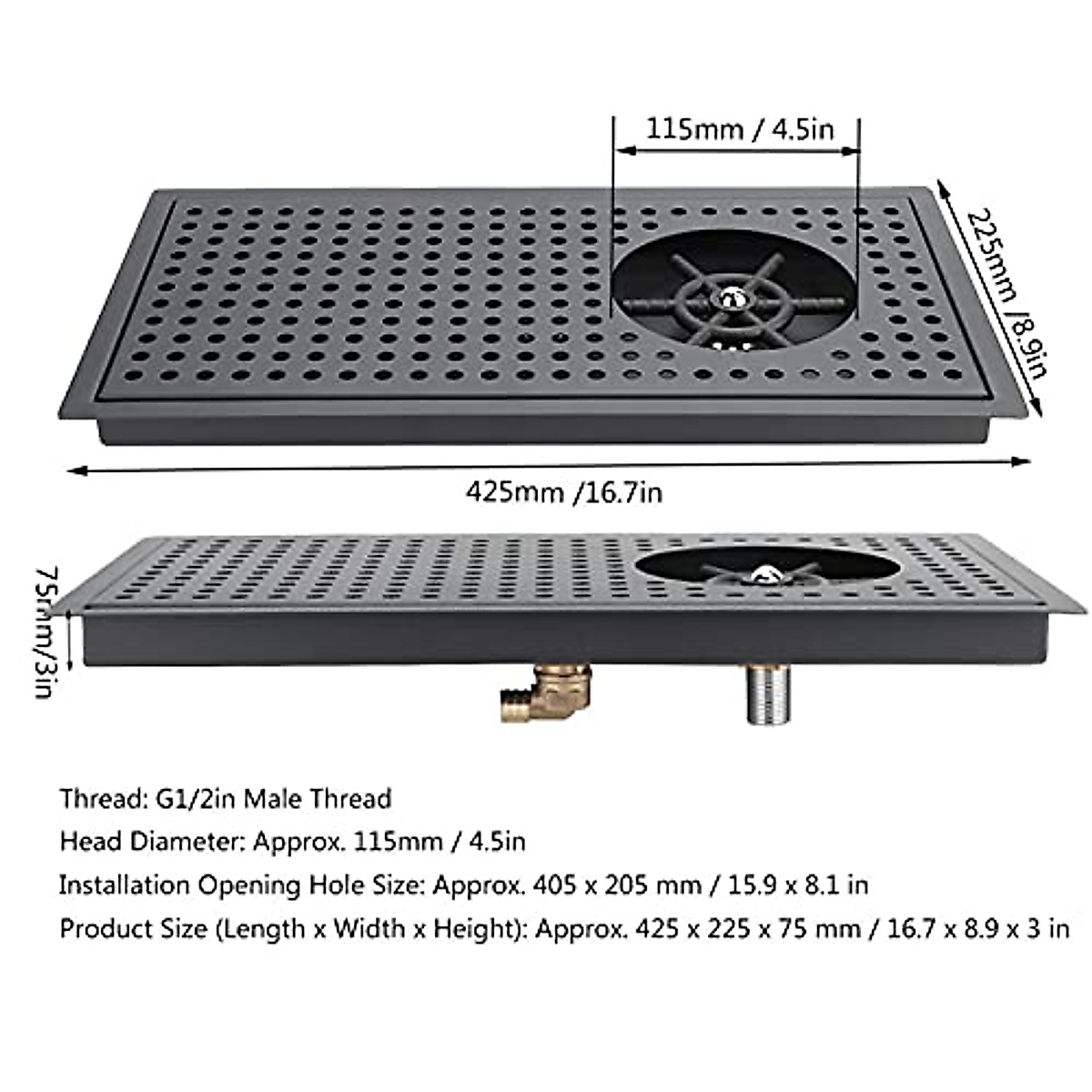 Automatic Cup Washer, Black Stainless Steel Automatic Cup Cleaner Rinser for Household and Commercial 16.7 x 8.9 x 3 in