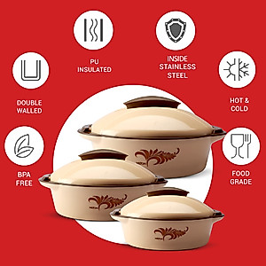 Milton Crisp Dlx Insulated Inner Steel Casserole, Set of 3, (430 ml, 1.05 Litres, 1.70 Litres) Brown