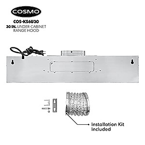 COSMO COS-KS6U30 30 in. Under Cabinet Range Hood with Digital Touch Controls, 3-Speed Fan, LED Lights and Permanent Filters, in Stainless Steel