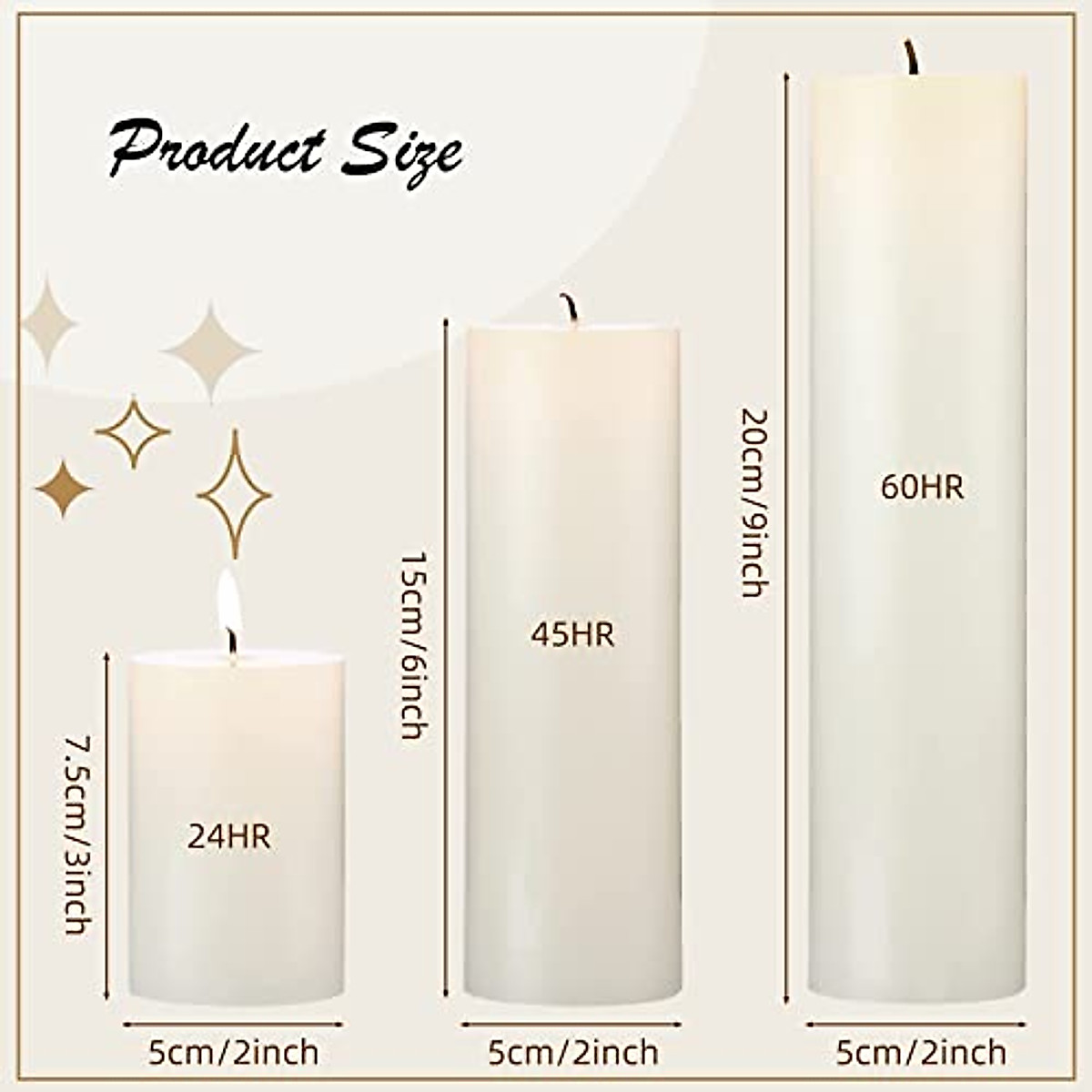 4 Sets 12 Pieces Ivory Pillar Candles Dripless Unscented Candles Paraffin Wax Tall Candles for Relaxation Wedding Spa Birthday Holiday Bath Party Restaurant Home Decor, 2'' x 3'', 2'' x 6'', 2'' x 9''