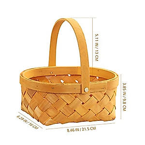 VOSAREA Woven Basket with Handles Storage Basket Rattan Portable Handmade Storage Container Woven Basket Shopping Basket for Dorm Office Home Garden Basket