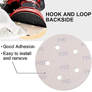 LotFancy 5 Inch 5 Hole Sanding Discs, 100PCS 60 80 120 180 220 Grit Sandpaper Assortment - Orbital Sander Pad, Hook and Loop Sand Paper