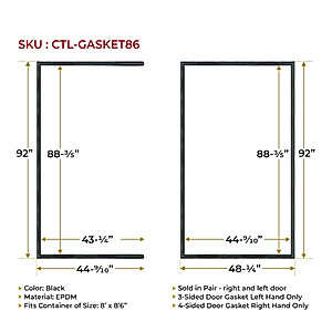 Mytee Products Shipping Container Door Gaskets - 2Pc Complete Door Seal Gasket Set - Container Rubber Door Sealer (3 - Sided Left Hand Side & 4 Sided 8 ft 6”) - Shipping Container Gasket