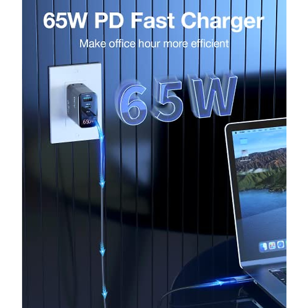 DCV USB C Charger 65W, LED Real Time Power Display GaN PD QC 3.0 Fast Charging Block Wall Charger Compatible for MacBook Pro/Air, Laptops, iPad Pro, iPhone 14 Pro Max 13 12 11, Galaxy S22 S21 Note 20