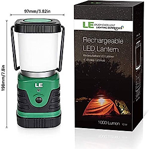 Lighting EVER LED Camping Lantern Rechargeable, 1000LM, 4 Light Modes, 4400mAh Power Bank, IP44 Waterproof, Lantern Flashlight for Hurricane Emergency, Hiking, Home and More, USB Cable Included