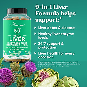 Vital Liver Cleanse Detox & Repair – 9-in-1 Liver Support Supplement – Milk Thistle, Artichoke Extract, Turmeric, Adaptogens – Optimal Liver Function and Digestive Health – 60 Vegetarian Soft Capsules