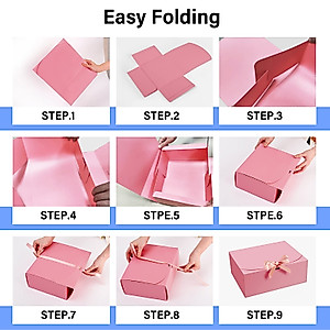 PEKGRIL 15 PCs Gift Boxes with Lids, Pink 10X8X4 Inch Gift Boxes, Bridesmaid Proposal Box with Ribbon, Kraft Paper Boxes for Wedding, Packaging, Present, Birthday, Christmas, Party