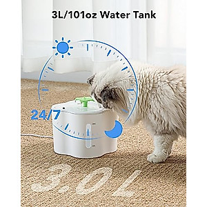 HICC PULE Cat Water Fountain, 101oz/3L Ultra Quiet Automatic Pet Water Fountain with Water Level Window, BPA-Free Dog Water Dispenser with with Two Flow Modes, Multi-Filtration