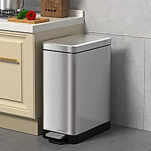Aupekro 4 Gallon Trash Can with Lid Soft Close, Stainless Steel Step Garbage Can, Rectangular Slim Garbage Container Bin with Inner Bucket for Bathroom, Kitchen, Office(4 Gallon)