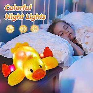 Glow Guards 12'' Musical Light Up Yellow Duck Stuffed Animal LED Glowing Singing Soft Plush Toy Pillow Night Lullaby Holiday Birthday Children's Day Gifts for Toddler Kids
