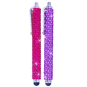 Eco-Fused Universal Bling Stylus Pens - 2 Long Gem Covered Stylus Pens - for All Capacitive Touchscreen Devices - iPad, iPhone, Samsung Phones, All Android Phones, Tablets and More