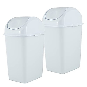 Superio 1.25 Gal Mini Plastic Trash Can with Swing Top Lid Small Waste Bin for Countertop, Desk, Vanity, Bathroom 5 Quart (White)