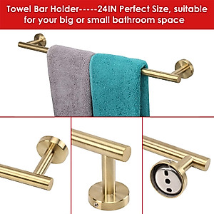 Vanloory 6 Pieces Bathroom Hardware Set 304 Stainless Steel-Towel Rack Set Include Hand Towel Bar+Toilet Paper Holder+4 Robe Towel Hooks Bathroom Accessory Towel Bar Set (Gold, 24IN)