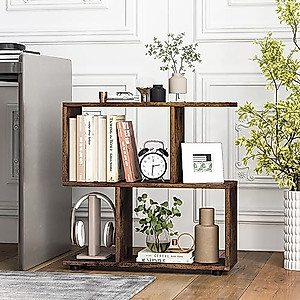 Giantex 3-Tier Geometric Bookshelf, 24" Tall Wood S-Shaped Display Shelves with Thick Foot Pads, Freestanding Open Shelves Nightstand, Floor Standing Display Shelf Bookcase, Brown