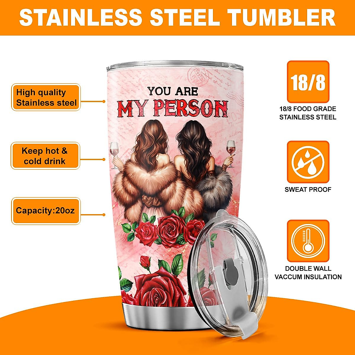 HUBUPU Tumbler 20 Oz With Lid And Straw, Soul Cups From Tumblers Sisters, Sister My Person, Sister Gifts