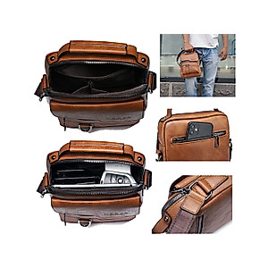 Hjkiopc Zipper Buckle Leather Messenger Bag Vintage Handle Bags (Red-brown)