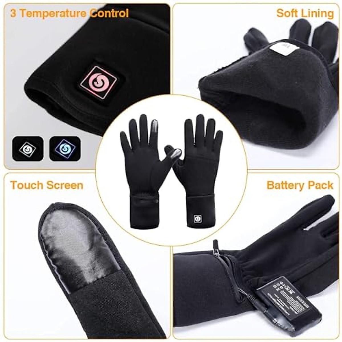 DAY WOLF Heated Glove Liners Electric Gloves for Men Women Rechargeable Battery Hand Warmer for Winter Sports Snow Biking Riding Skiing Cycling Hunting Snowboarding