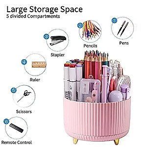 XDRELEC 360 Degree Rotating Pen Holder, Pencil Holder for Desk, Office Desk Organizers and Accessories, Pencil Cup, Pen Organizer，Office Organization and Storage (pink)