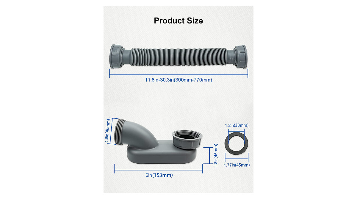 Nahntaipy Low Profile P Trap | Flexible Bathtub Drain Pipe