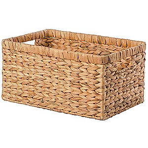 Natural Woven Water Hyacinth Wicker Rectangular Storage Bin Basket with Handles, Large