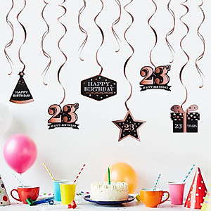 LINGTEER Happy 23rd Birthday Decorations,23rd Birthday Black with Rose Swirls Hanging Streamer Kit,Cheers to 23 Years Old Bday Foil Party Photo Backdrop Supplies.