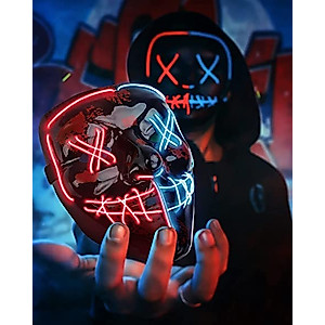 STONCH Halloween Mask Skeleton Gloves Set, 3 Modes Light Up Scary LED Mask with LED Glow Gloves, Halloween Decorations Anonymous Carnival Costumes glow purge Masks ​Gift for Boys Girl