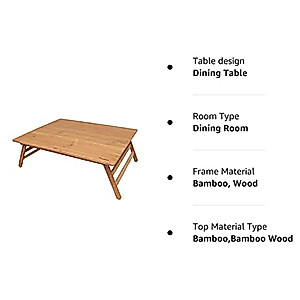 Time Concept Vacances Foldable Bamboo Table - L 20" x W 24" x H 9" - Wooden Picnic Furniture, Portable Dining Use