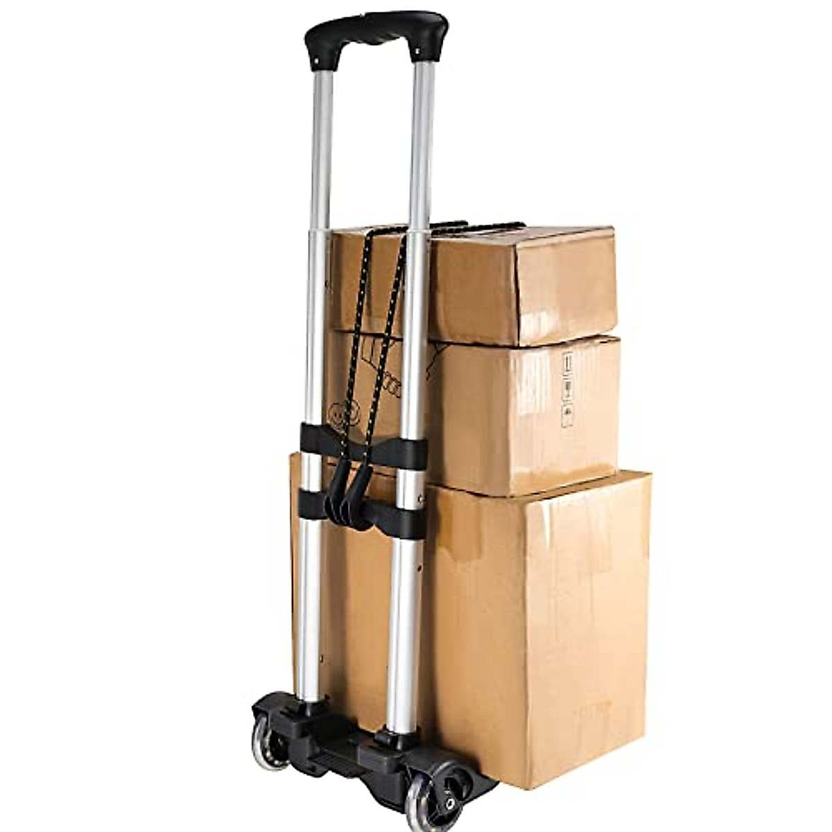HOIGON Folding Hand Truck, 80lbs Capacity Portable Aluminum Folding Luggage Cart with 2 Wheels, 2 Bungee Cords for Moving, Shopping, Travel, Black