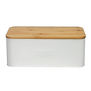 OUTSHINE White Bread Box for Kitchen Countertop, Bread Box with Cutting Board Lid, White Bread Box, Small Bread Box, Bread Bin, Bread Holder for Kitchen Counter