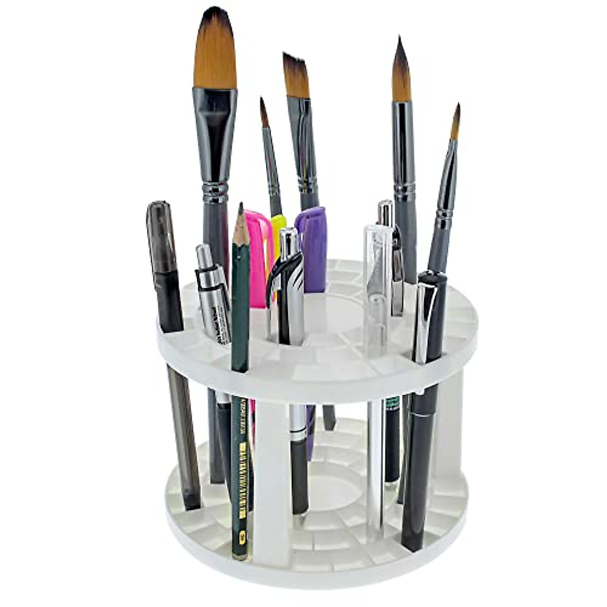 U.S. Art Supply Plastic Artist Round 50 Hole Paint Brush Holder and Organizer - Rack Holds Paintbrushes, Makeup Cosmetic Brushes, Pencils, Pens, Markers, Art Tools, Desk Stand - Students, Teachers