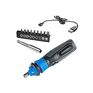 HAMMERHEAD 4V Lithium Rechargeable Screwdriver with Patented Circuit Sensor and 9-Piece Bit Kit with Innovative Bit Grip