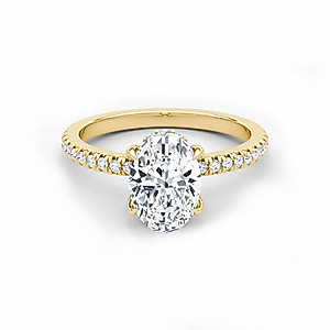 1.5 Carat Center Floating Solitaire Oval Cut Moissanite Engagement Ring for Women, 18k Yellow Gold Brilliant Pavé Side Stone Wedding Promise Ring for Her, Anniversary Christmas Gift Free Engraved