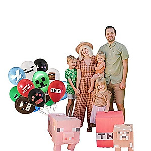 24 Pcs Party 12 inch Balloons For Minec, Video Games Theme Party Supplies, Sandbox Game Party Decoration