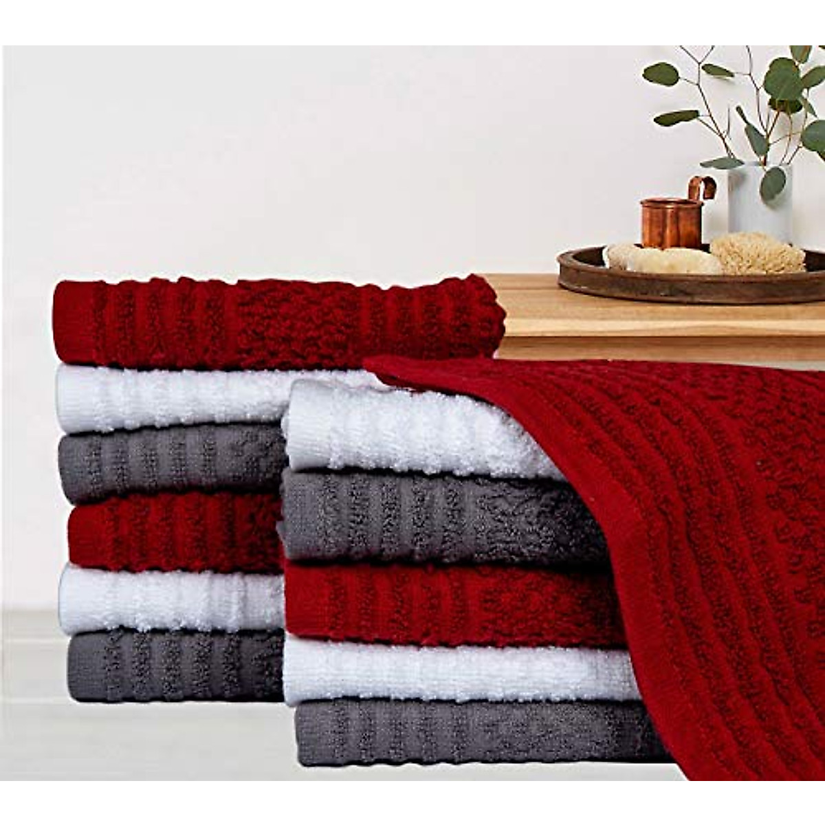 Bliss Casa Washcloths Set (12 x 12 Inch, 12 Pack) – 100% Cotton Washcloths for Face, Highly Absorbent Soft Face Towels, and Quick Drying Fingertip Towels for Daily Use (Emerson, Red Combo)
