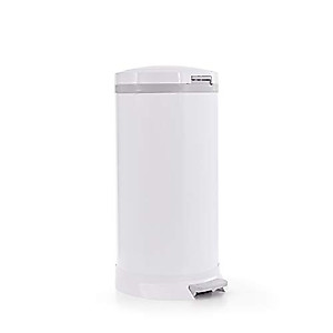 Bubula Step Premium Steel & Aluminum Diaper Waste Pail with Air Tight Lid and Security Lock for Nursery or Any Room Use, White