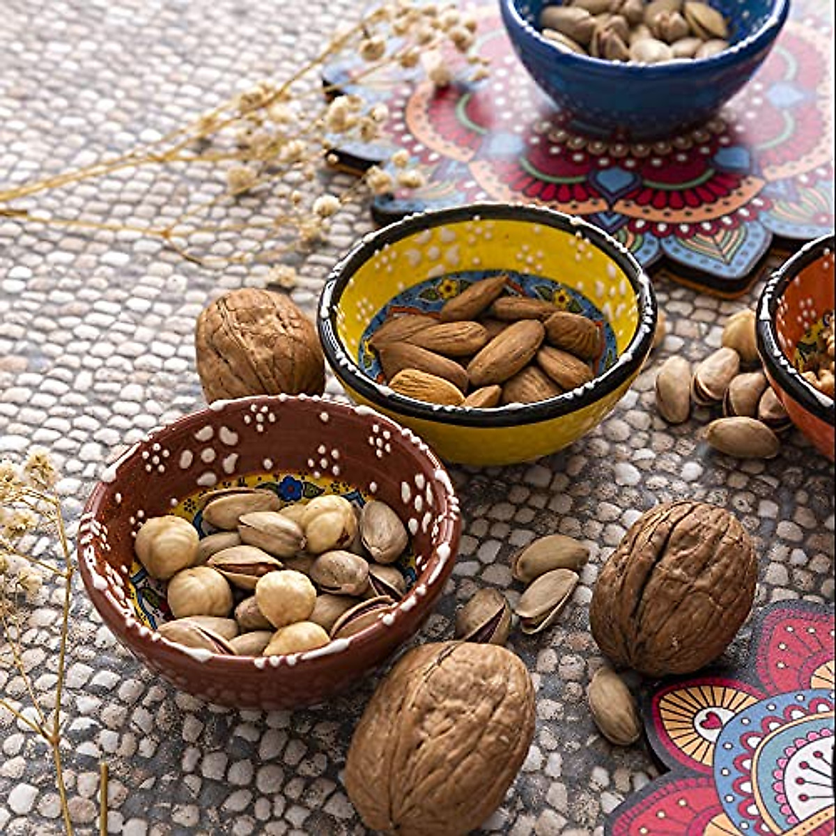 Ayennur Decorative Turkish Ceramic Bowl Set of 6 Serving-Handcrafted(3.14''- 8cm) 2.5oz Pinch Sauce Multicolor Dipping Finger Small Serving Charcuterie Bowls