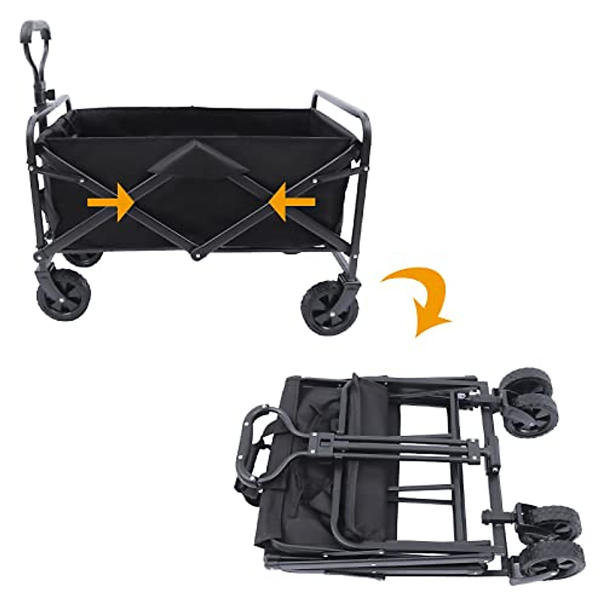 Collapsible Folding Outdoor Utility Wagon, Heavy Duty Foldable Camping Cart, Garden Tool Collection Utility Trolley with Adjustable Handle & Mesh Cup Holder for Garden Camping Picnic