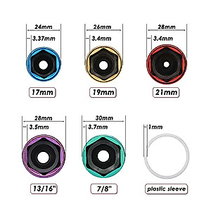 MIXPOWER 5 Pieces 1/2" Drive Wheel Protector Impact Socket Set, CR-MO, Metric/SAE, Thin Wall Deep Impact Socket Set, 6 Point, Color-Coded, 17mm, 19mm, 21mm, 13/16", 7/8"