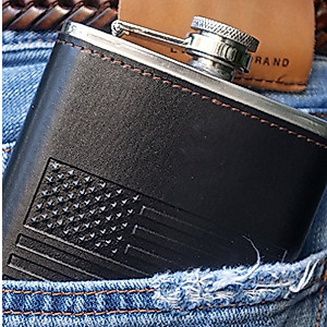 OUTZIE American Flag Flask - Soft Touch Cover | Laser Welded | 18/8 304 Food Grade Stainless Steel | Leak Proof Slim Profile Classic American Flag Design | Funnel and Gift Box Included