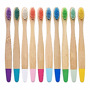 OUTIN Kids Bamboo Toothbrushes 10 Pack Soft Bristles, Children's Toothbrush Eco Friendly Biodegradable Wooden Handle Tooth Brush