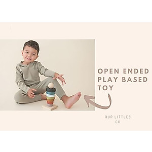 Our Littles Co Neutral Rainbow Wooden Ring Stacker Toy | Montessori Stacking Rings for Toddlers | Educational & Developmental Sensory Toys Non-Toxic, Safe & | Designed in The USA