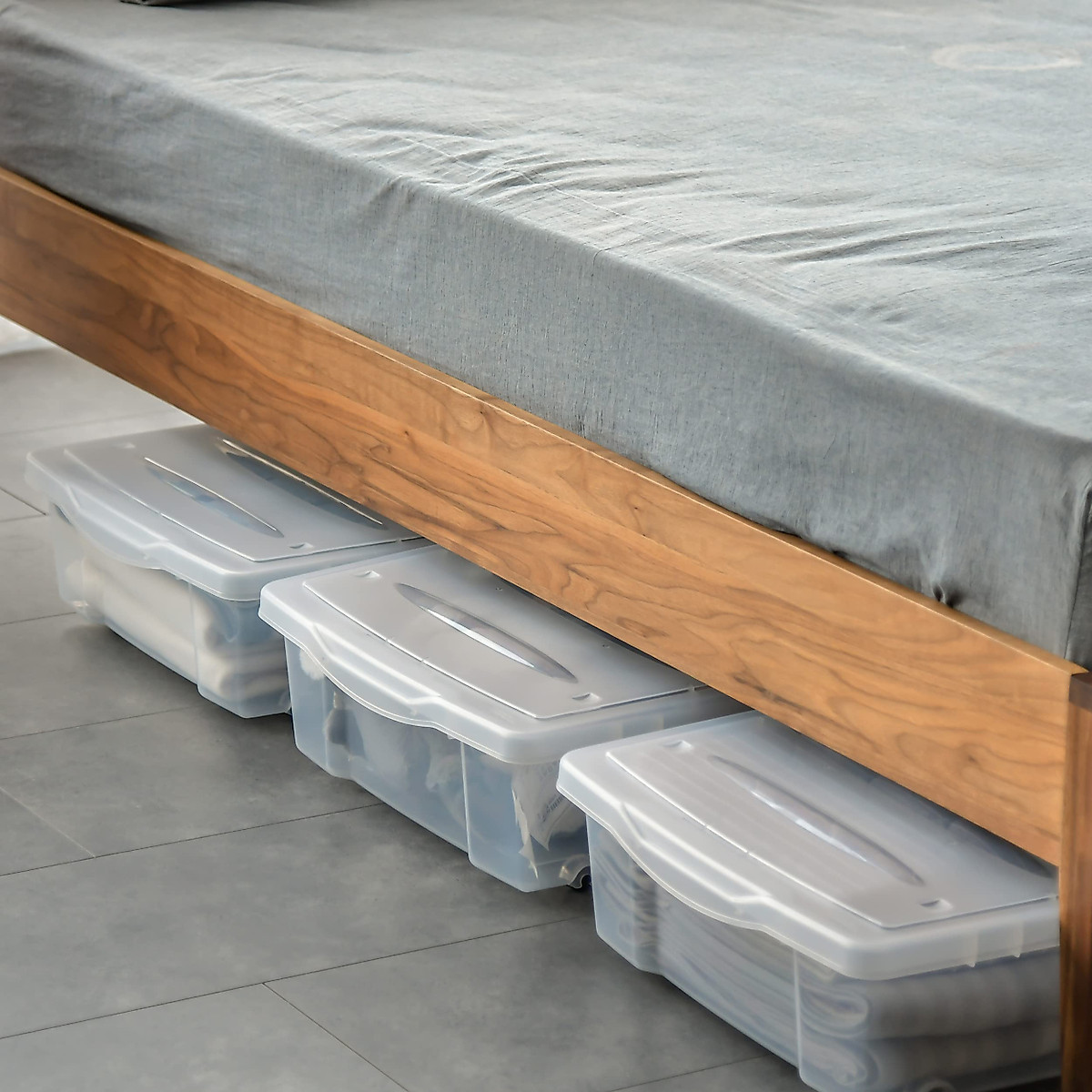 Citylife 2 Packs 57 QT Plastic Under Bed Storage Bins with Double-opening Lids Clear Underbed Storage Containers with Wheels for Organizing Shoes, Blankets, Clothes