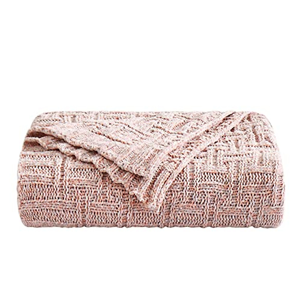 Milvowoc Fluffy Chenille Knitted Throw Blanket 50 x 60 Inch Impressive Texture Dusty Rose Chenille Knit Blanket for Bed Sofa Couch Chair and Living Room