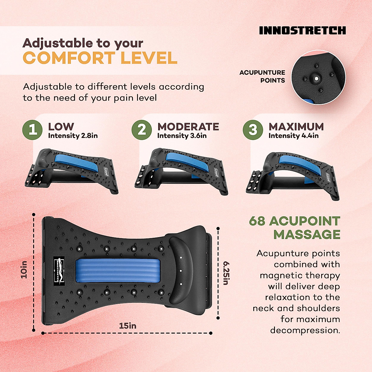 Innostretch Back & Neck Stretcher Set - Two-in-One Solution for Lower Back and Neck Pain Relief - 3 Adjustable Arch Levels - Release and Take Control of Your Spinal Health